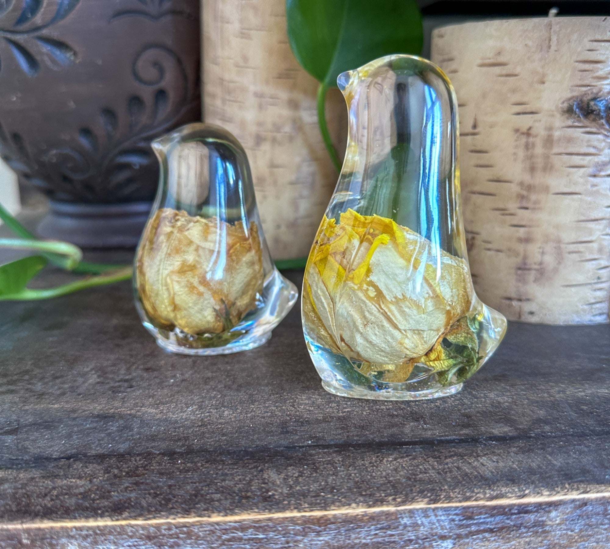 Golden Songbird - Handmade Yellow Rose Bloom Resin Bird Sculpture ...